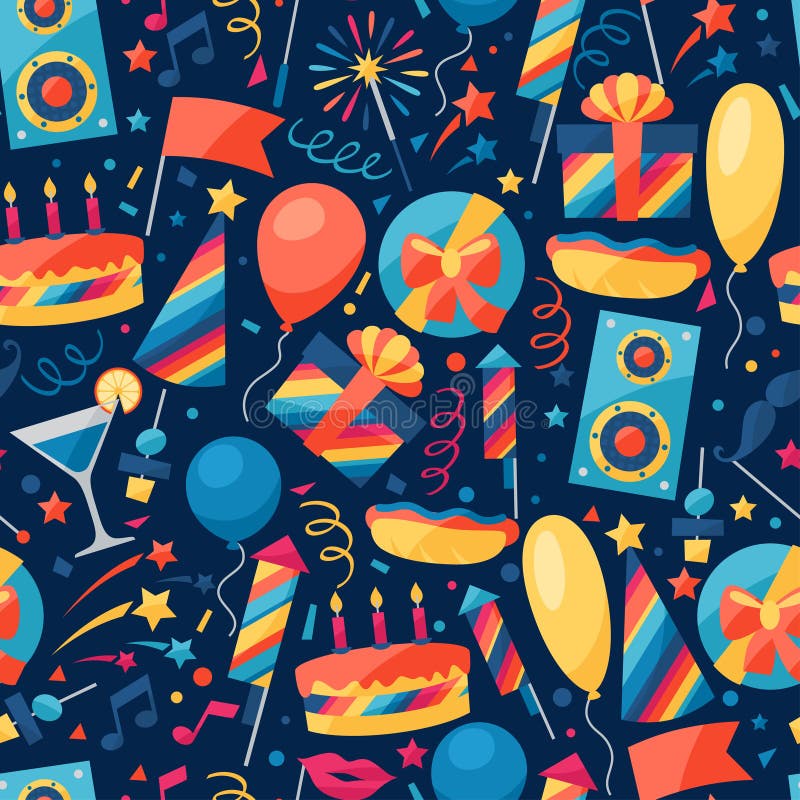 Celebration Seamless Pattern with Party Icons and Stock Vector ...