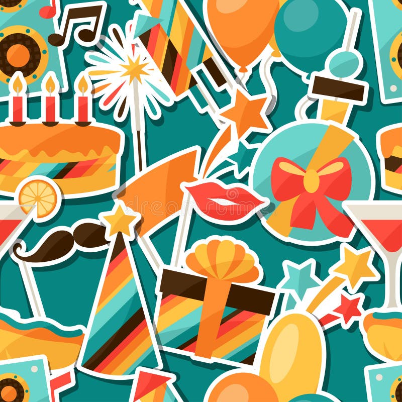 Celebration Seamless Pattern with Party Sticker Stock Vector ...