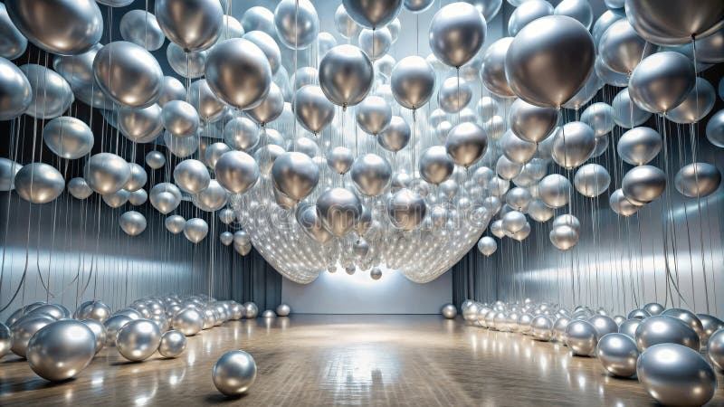A Celebration of Silver Hundreds of Shimmering Balloons Suspended from ...