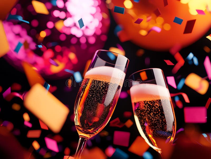 Celebration with Sparkling Drinks Colorful Confetti in the Air Stock ...