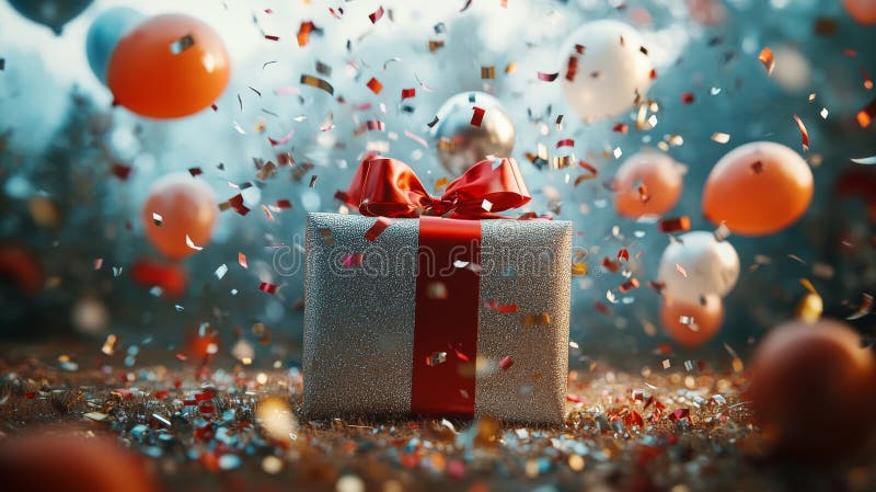 Celebration with a Sparkling Gift Box Surrounded by Colorful Confetti ...