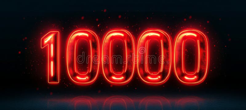 10,000 Celebration in Sparkling Red Neon Sign with Dramatic Atmosphere ...