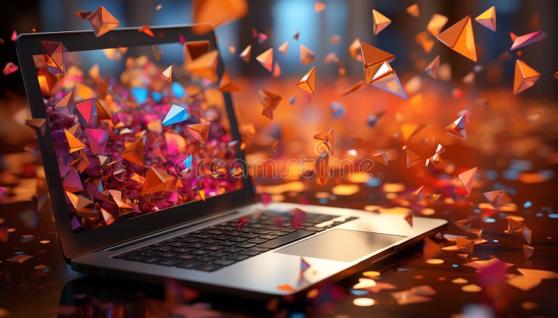 Celebration of Success with Glowing Laptop on Desk Generated by AI ...
