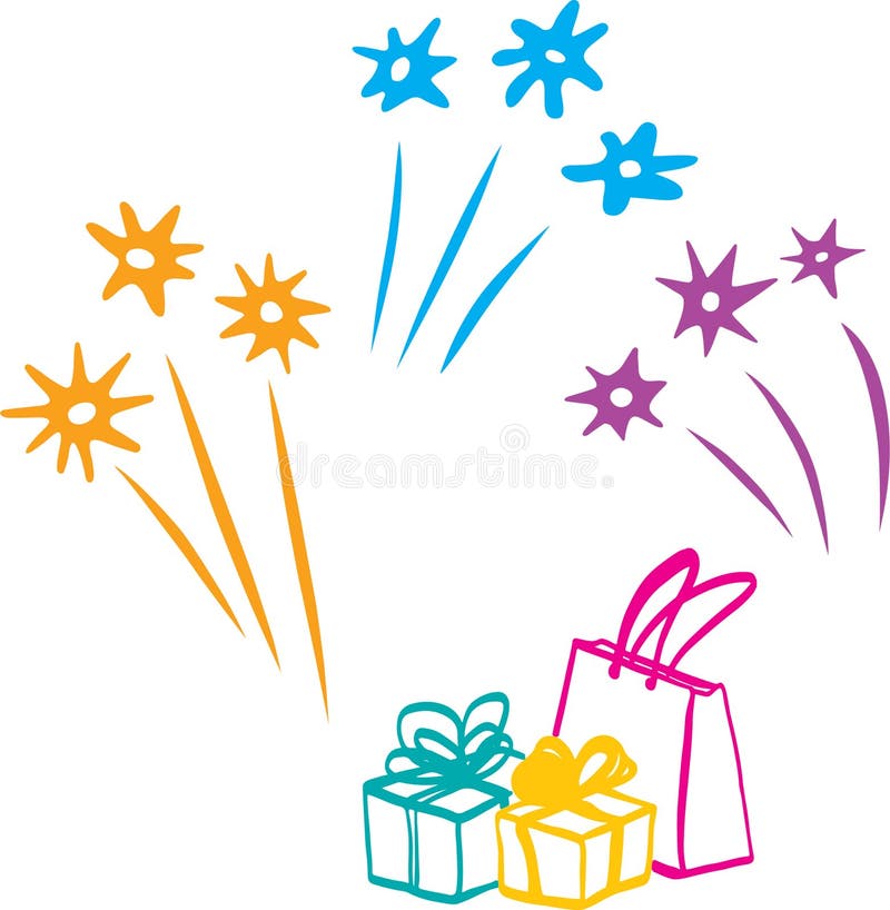 Celebration Symbols Like Colorful Fireworks and Presents Vector Stock ...