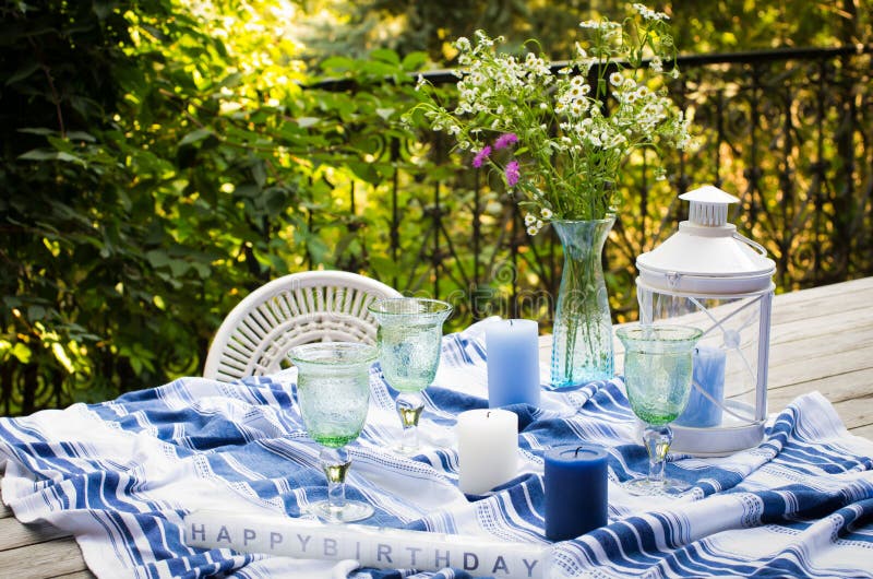 Celebration Table Layout on Terrace Stock Image - Image of green ...