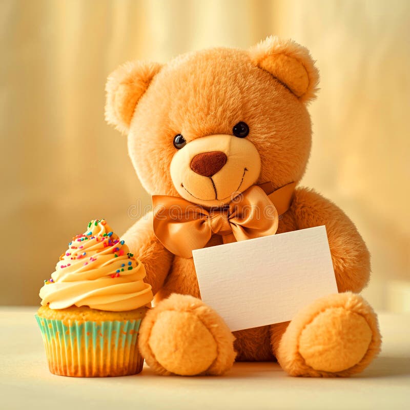 Celebration Teddy Bear Cupcake Blank Note Card Stock Illustration ...
