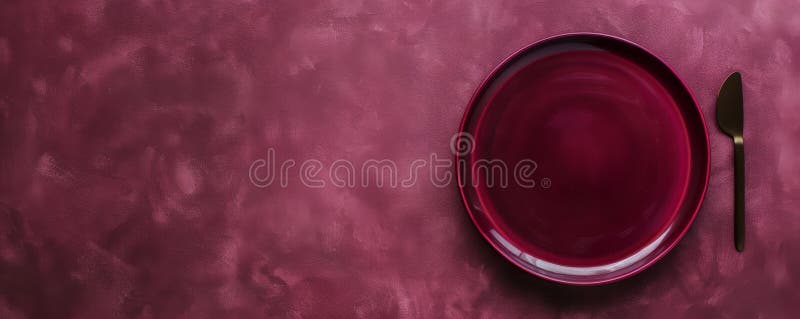 Celebration Theme with a Blank Maroon Plate on a Maroon Table, Seen ...
