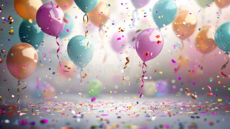 Celebration Time Adorned with Colorful Floating Balloons and Confetti ...