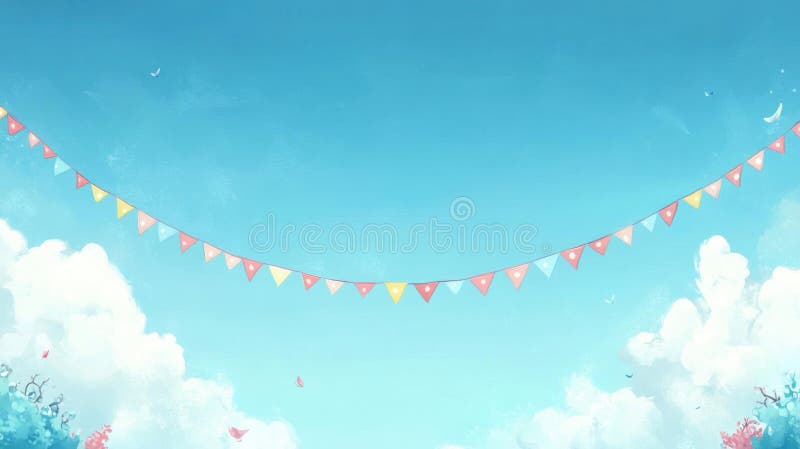 Celebration Under Sky with Clouds and Colorful Flags. Concept of ...