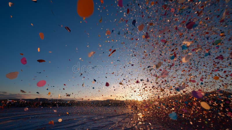 Celebration Under the Sunset Sky Stock Illustration - Illustration of ...