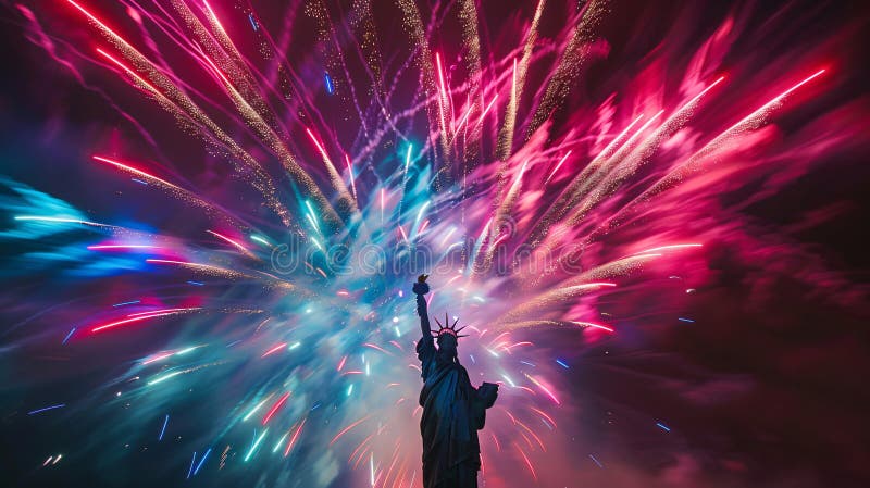 Celebration Usa Fireworks Behind Liberty Statue Stock Photos - Free ...