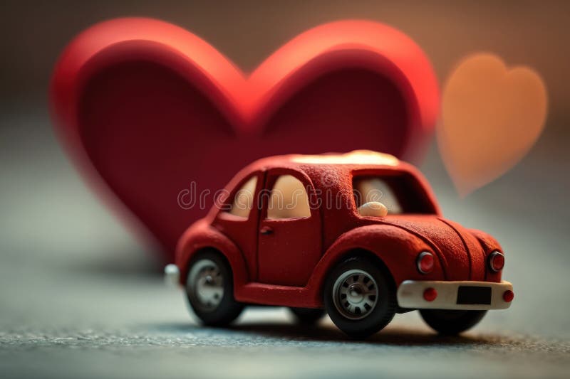 Celebration of Valentines Day with a Toy Car and Heart Shape Stock ...
