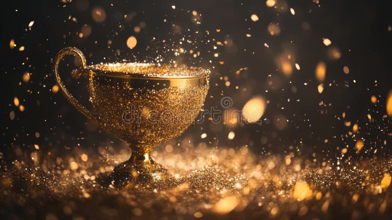 A Celebration of Victory: Golden Trophy on a Field at Night Stock Image ...