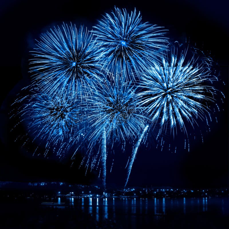 Celebratory blue firework stock photo. Image of fire - 114108294
