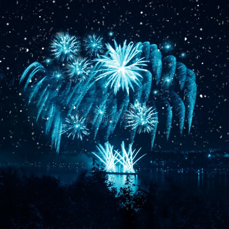Celebratory blue firework stock image. Image of glowing - 113642911
