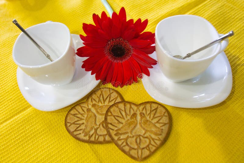 Celebratory Breakfast Coffee with Cookies and Flower Stock Image ...