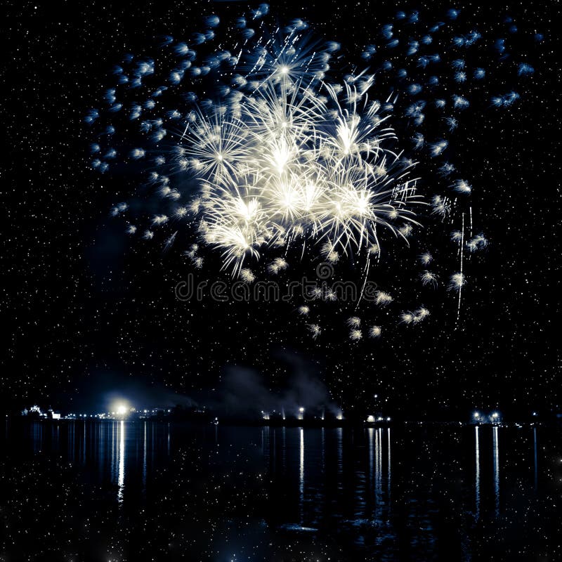 Celebratory Bright Firework with Stars Stock Photo - Image of glowing ...
