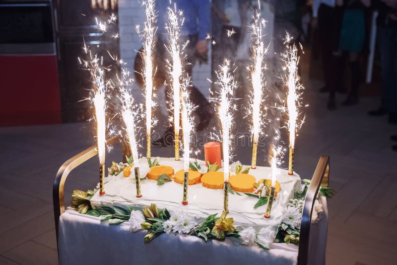 Celebratory Cake with Fireworks Stock Image - Image of bakery, cake ...