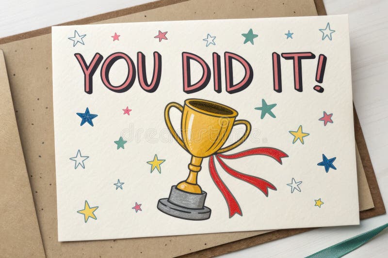 Celebratory Card with Trophy and Stars - Achievement and ...