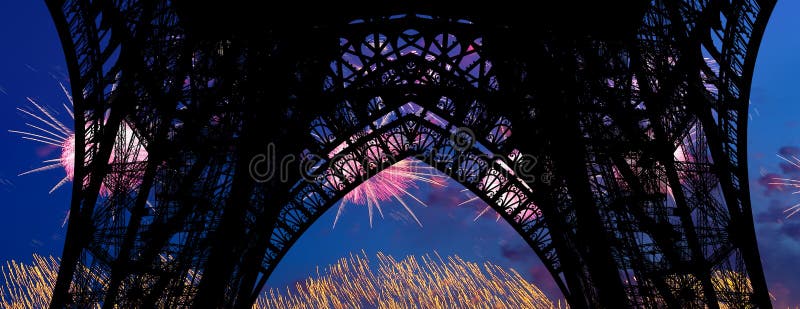 Celebratory Colorful Fireworks Over the Eiffel Tower in Paris, France ... Celebratory Colorful Fireworks Over the Eiffel Tower in Paris, France ...
