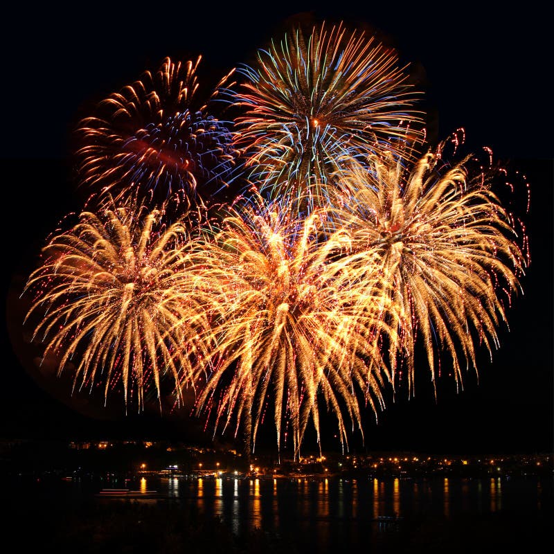 Celebratory Firework in a Night Sky Stock Photo - Image of golden ...