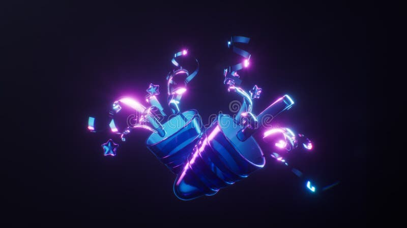 Celebratory Fireworks with Dark Neon Light Effect, 3d Rendering Stock ...