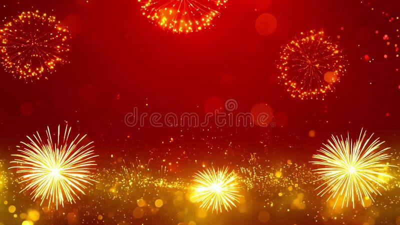 Celebratory Fireworks Display Against a Glittering Red Background Stock ...