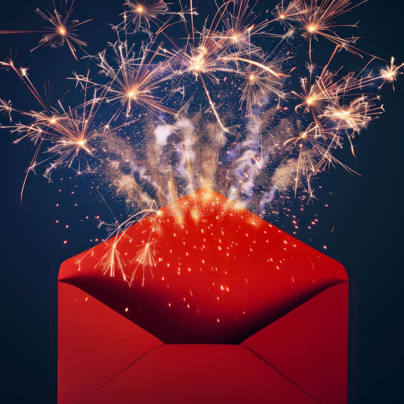 Celebratory Fireworks Emerging from a Red Envelope. Generative Ai Stock ...