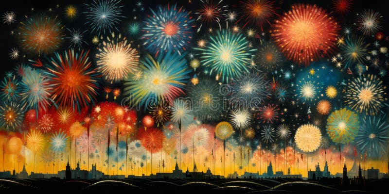 Celebratory Fireworks Illuminate the Night Sky, Generative AI Stock ...