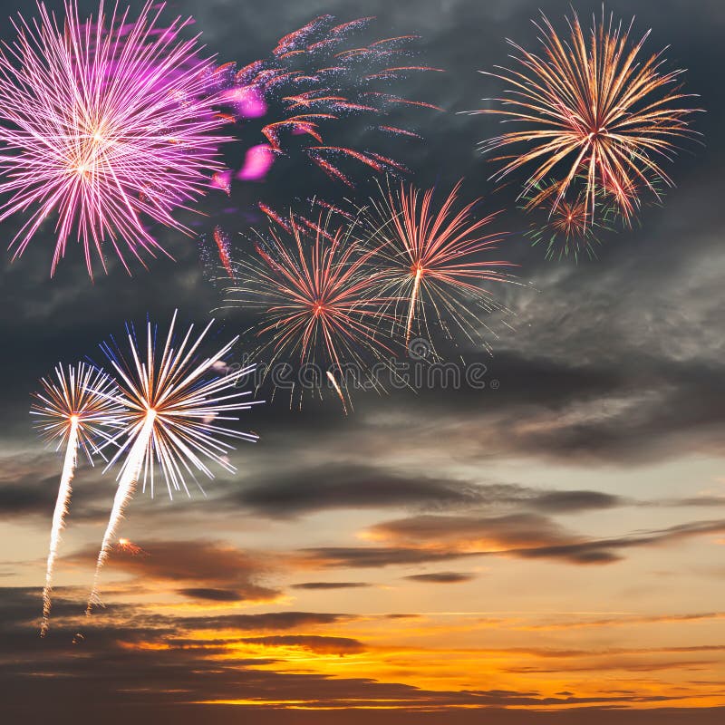 Celebratory Fireworks on Sky Stock Photo - Image of merry, america ...