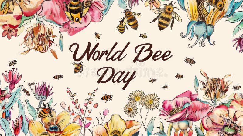 Celebratory Illustration Featuring an Array of Flowers and Bees for ...