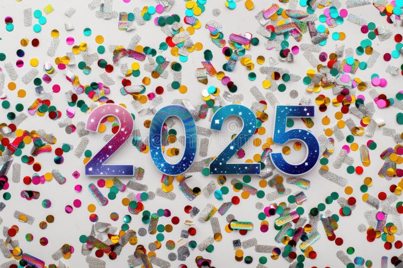 Celebratory 2025 New Year Confetti Explosion in Colorful Background ...