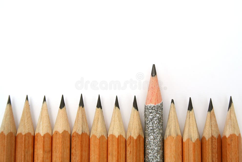 Celebratory Pencil among Usual Pencils from Bottom Stock Image - Image ...