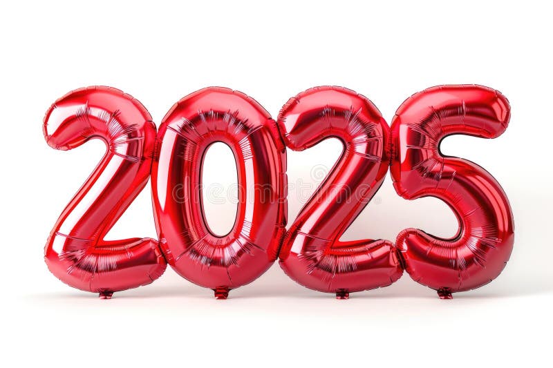 Celebratory Red Balloons Shaped As 2025 on White Background Stock ...