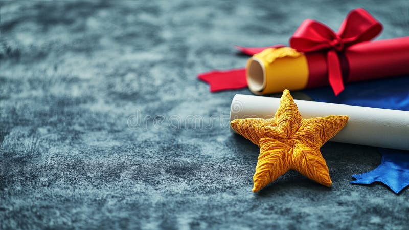 Celebratory Star Banner Placed Next Rolled Diploma Clean Stock Photos ...