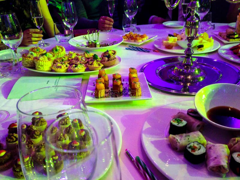 Celebratory Table (cake and Candles, Two Glasses with Champagne, Gift ...