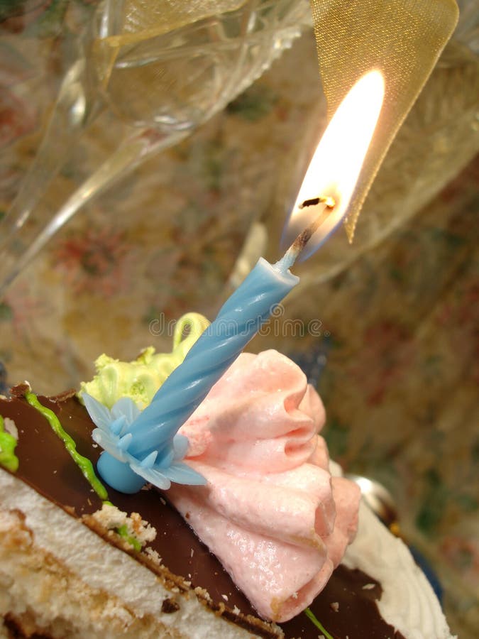 Celebratory Table (piece of Birthday Cake and Blue Candle, Two G Stock ...