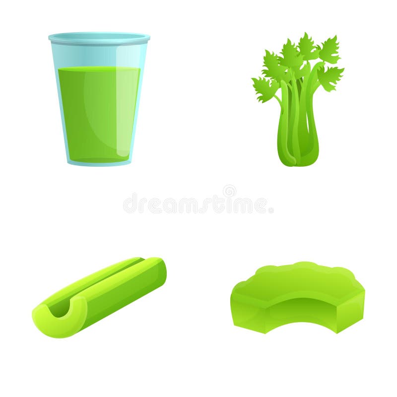 Celery Beverage Icons Set Cartoon Vector. Sliced Stem and Green ... Celery Beverage Icons Set Cartoon Vector. Sliced Stem and Green ...