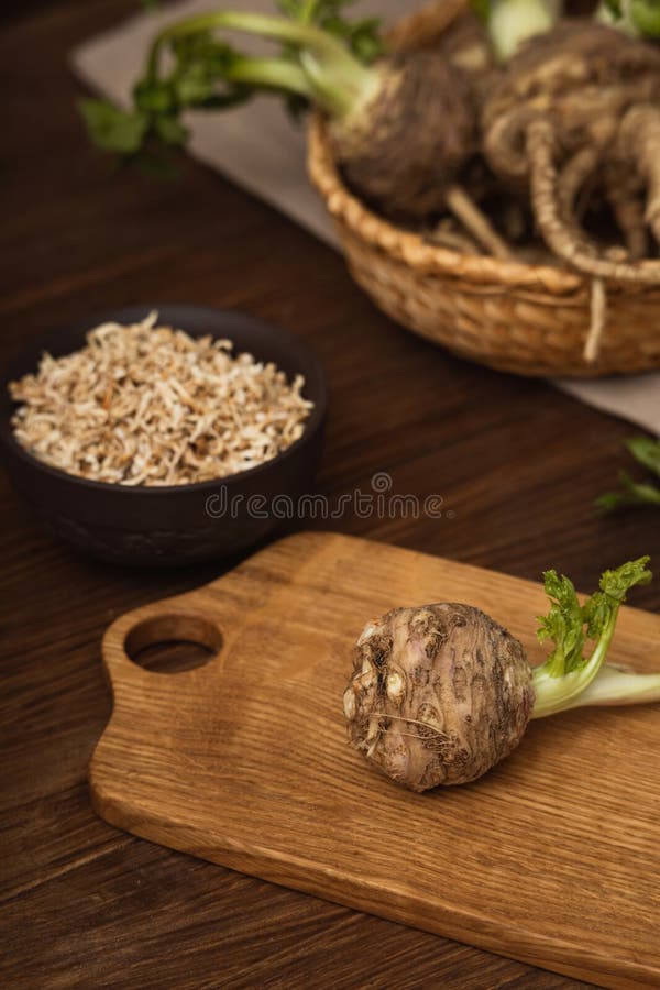 Celery Root in Close Up on Cutting Board, Sliced Dried Root Vegetable ...