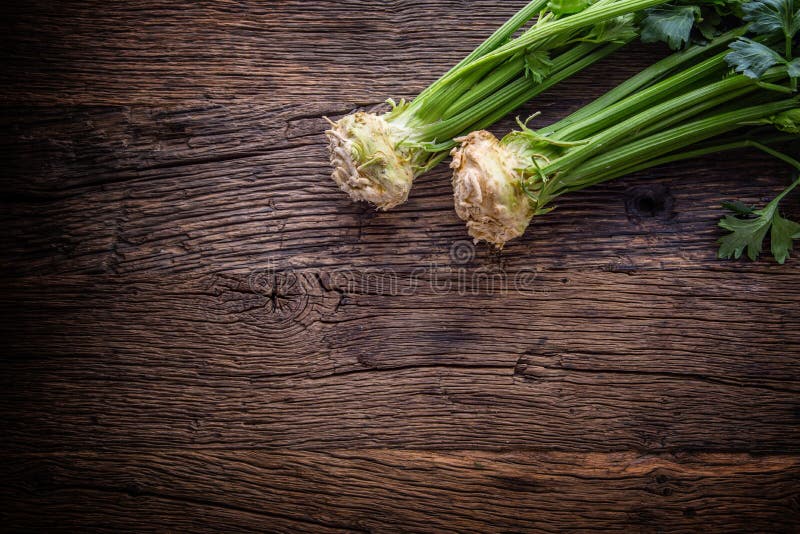 Celery Root. Fresh Celery Root with Leaf on Rustic Oak Table Stock ...