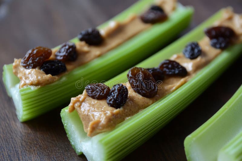 Celery Sticks Filled with Peanut Butter and Raisins Stock Illustration ...