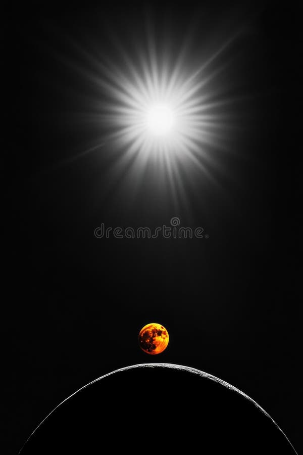 Celestial Alignment: Bright Sun, Fiery Moon, and Planet Silhouette in ...