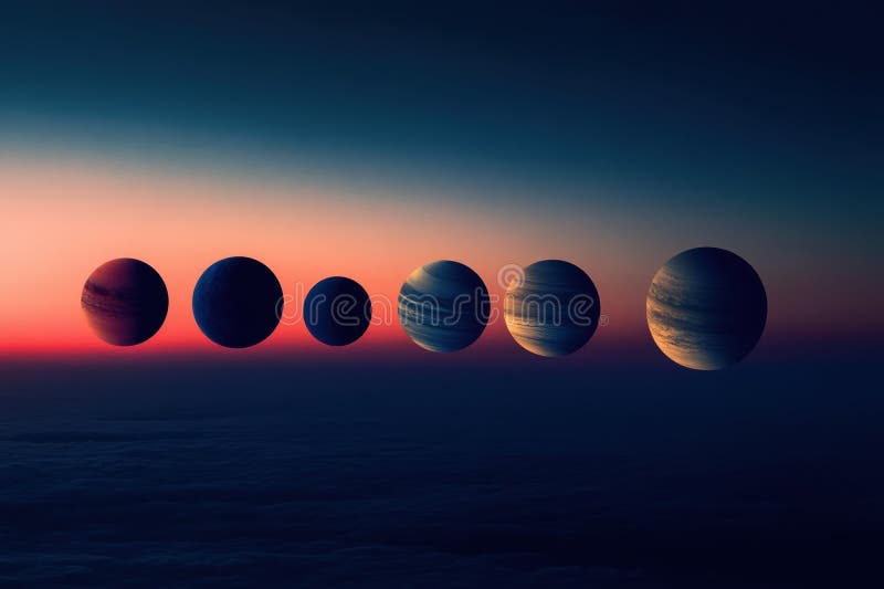 Celestial Alignment of Planets Against a Twilight Sky with Vibrant ...