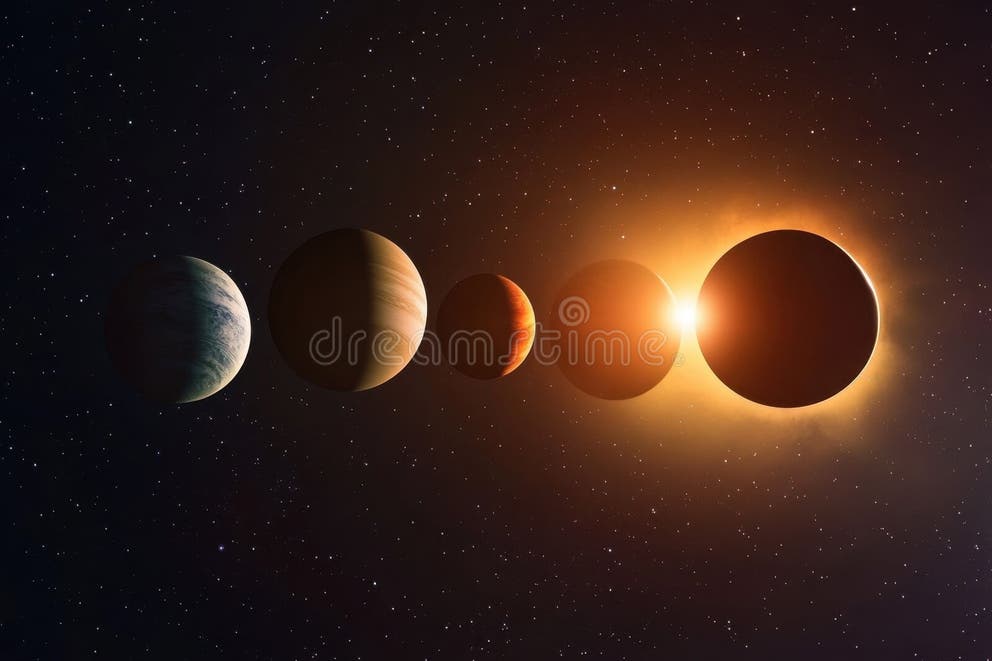 Celestial Alignment Showcasing Planets during a Solar Eclipse in Deep ...