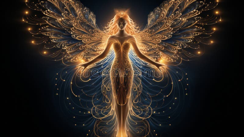 Celestial Angel Gliding through the Night Sky among Shining Stars and ...