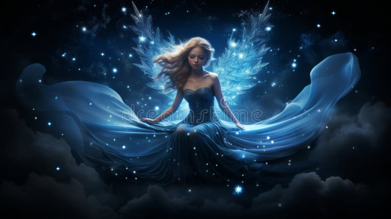 Celestial Angel a Glowing Guardian Soaring through the Night Sky among ...