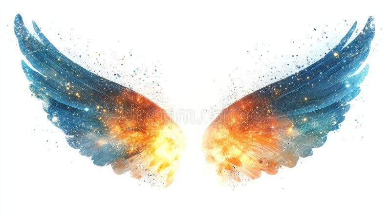 Celestial Angel Wings with Cosmic Texture in Double Exposure Style for ...
