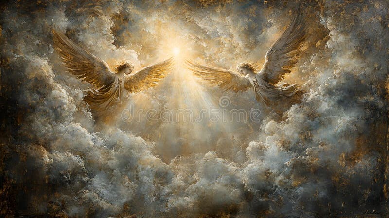 Celestial Angels in a Stormy Sky Stock Illustration - Illustration of ...