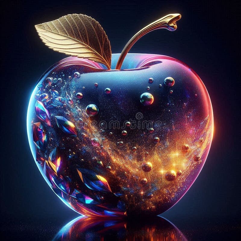 Celestial Apple Orb: Shiny Apple with Galaxy Colors and Floating ...