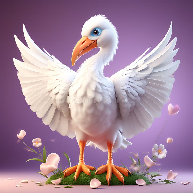 Celestial Arrival: White Stork, Symbol of Birth â€“ 3D Render ...